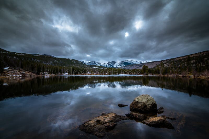 Overcast lake. stock image. Image of morning, formation - 79810723