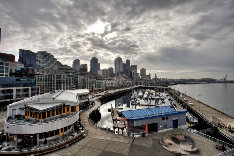Overcast in Seattle stock photo. Image of skyline, boats - 16357826