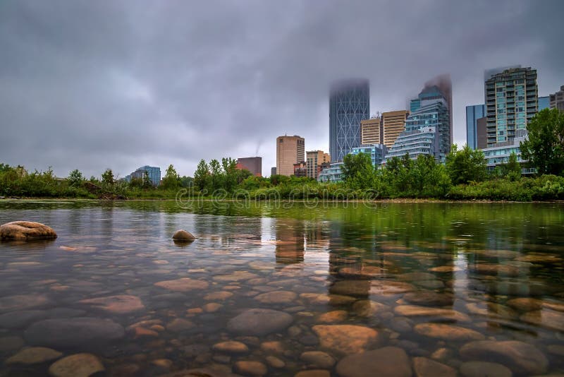 Overcast Sky Over a Downtown Calgary Park Lake Stock Photo - Image of ...