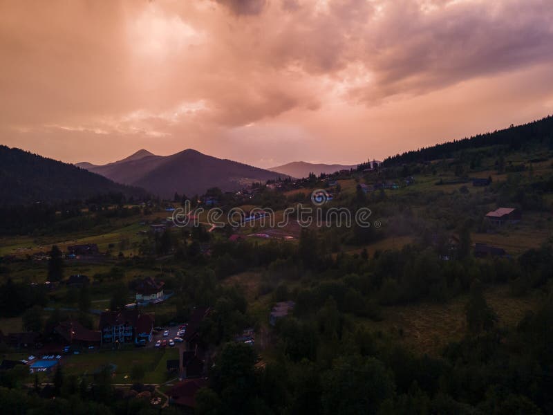 Overcast Sunset Above Mountains Stock Image - Image of sunset, overhead ...