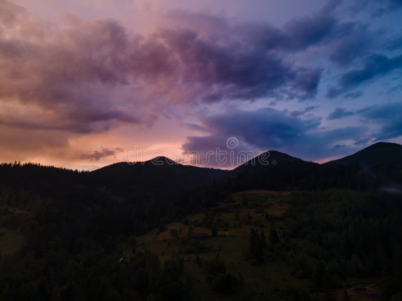 Overcast Sunset Above Mountains Stock Photo - Image of mountains, drone ...