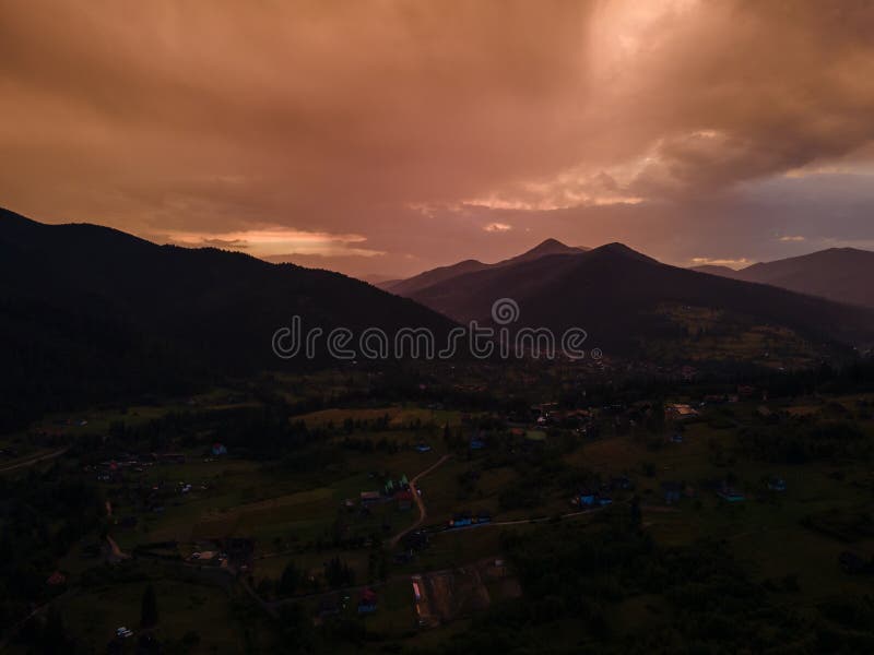 Overcast Sunset Above Mountains Stock Image - Image of nature ...