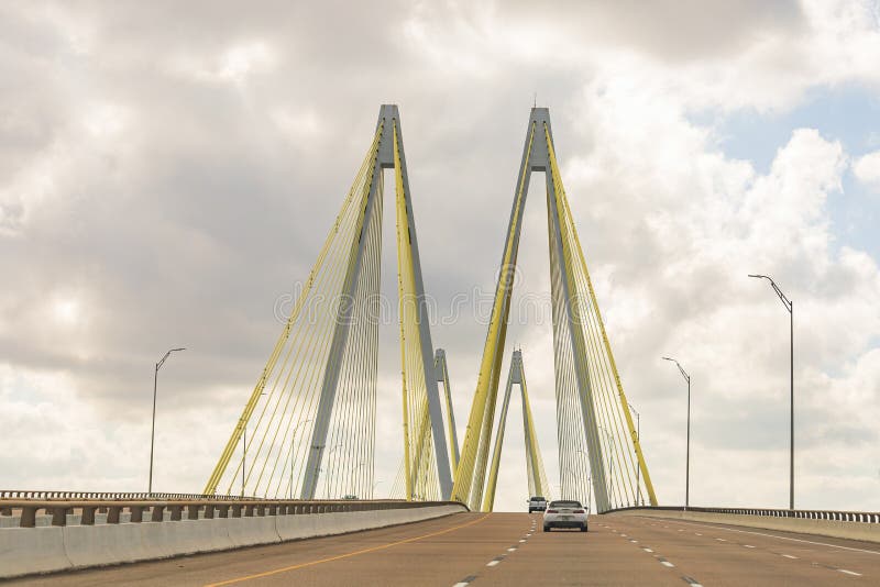 Overcast View of the Fred Hartman Bridge Editorial Image - Image of ...
