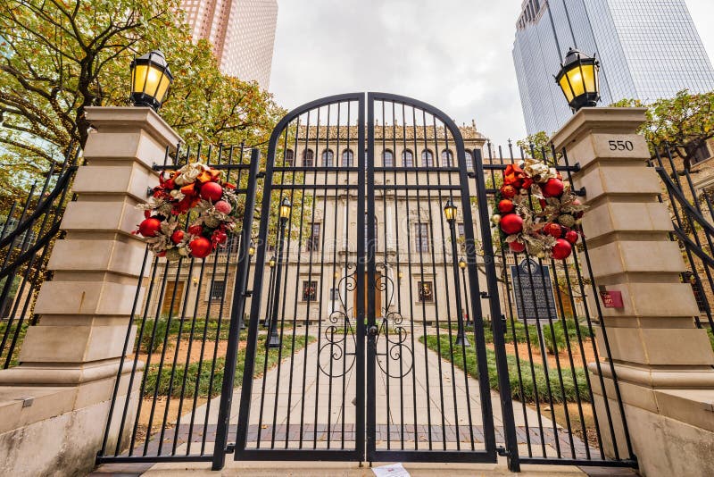 Overcast View of the Houston Public Library Foundation and Cityscape ...