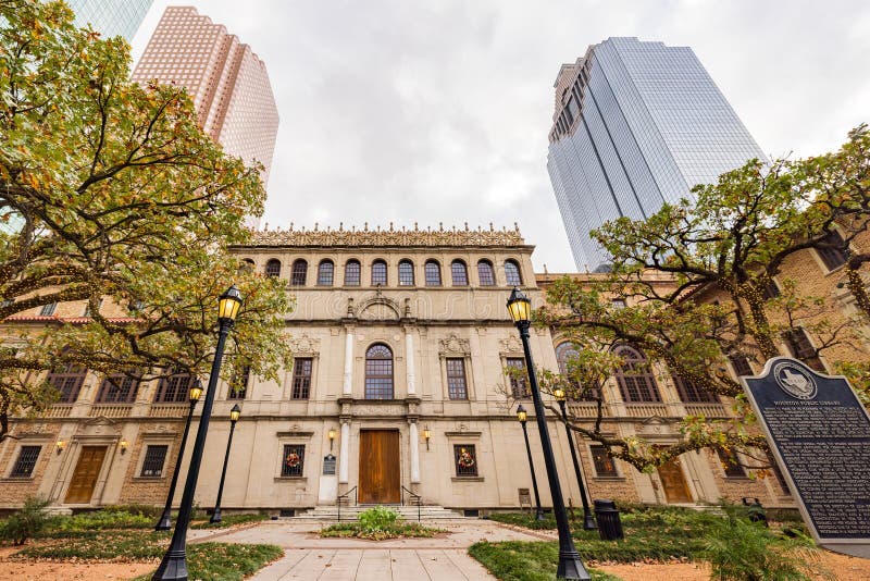 Overcast View of the Houston Public Library Foundation and Cityscape ...