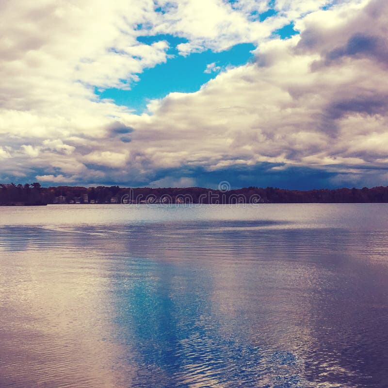Dramatic Overcast Sky Over Winter Lake Stock Photo - Image of horizon ...
