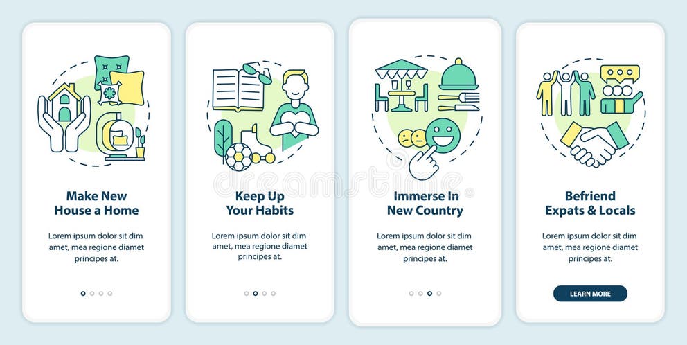Overcome Homesickness Tips Onboarding Mobile App Screen Stock Vector ...