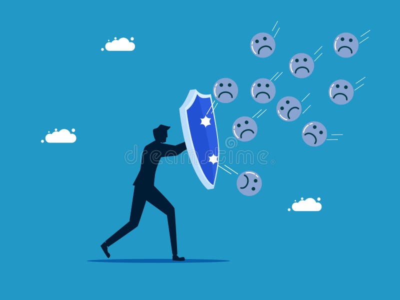 Overcome Negative Thoughts. Man Holding a Shield To Protect the ...