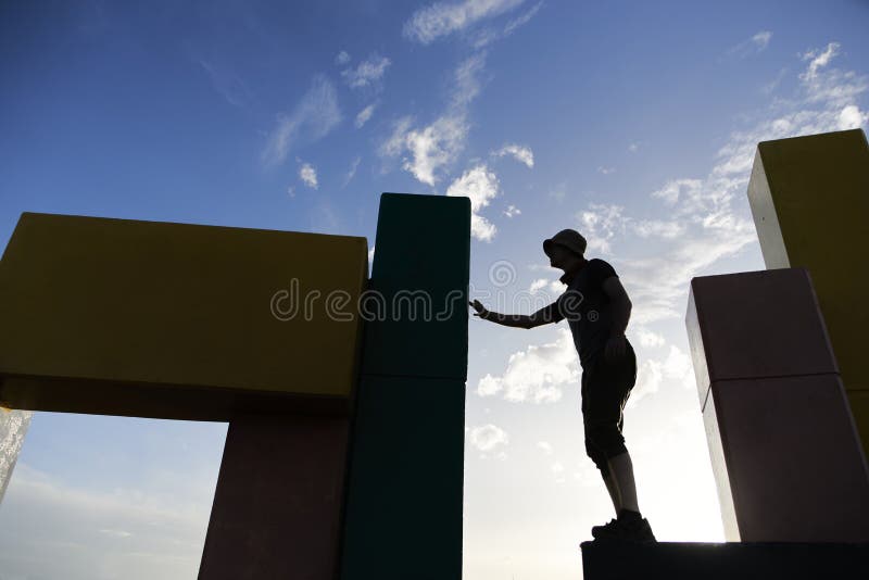 Overcoming the Obstacles, Man Standing between Concrete Blocks ...