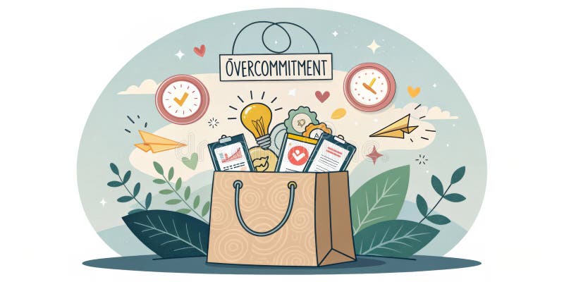 Overcommitment Illustrated with a Whimsical Design Featuring a Bag ...