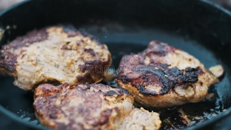 Overcooked Chicken in Pan stock video. Video of waste - 336441025