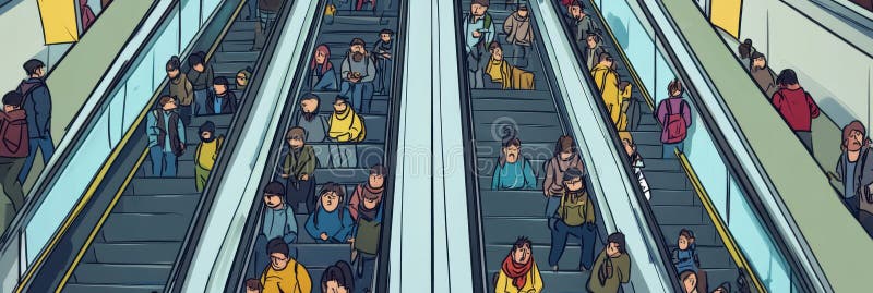 Overcrowded Escalator Showing Structural Strain in Urban Subway during ...