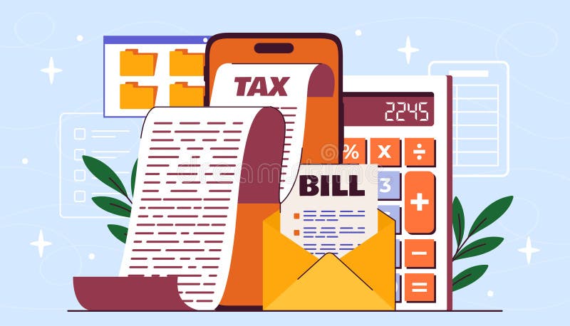 Overdue Bills Concept. Large Tax Document on Computer Screen. Financial ...