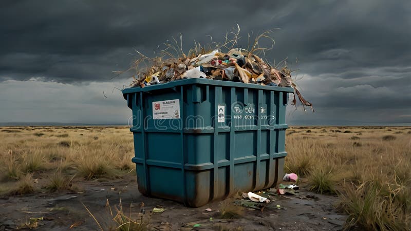 Overfilled Dumpster in Field Under Stormy Sky Stock Photo - Image of ...