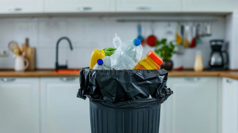 Overfilled Garbage Bin in a Modern Kitchen Stock Illustration ...