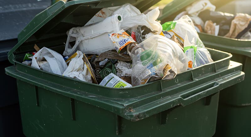 Overfilled Green Recycling Bin Stock Illustration - Illustration of ...