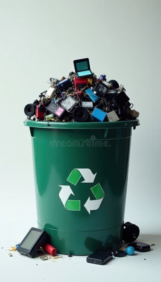 Overfilled Recycle Bin Overflowing with Discarded Electronics , E Waste ...
