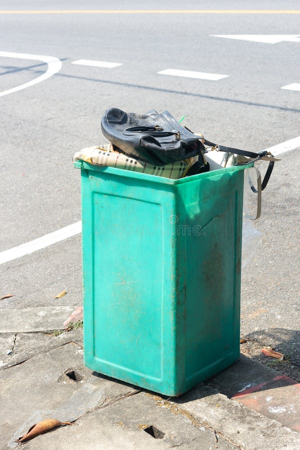 Overfilled Trash Bins and Rubbish Bags Full of Garbage on the Pavement ...