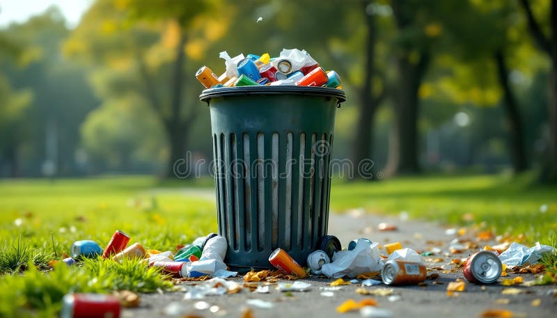 Overfilled Trash Can in a Park: a Visual Depiction of Environmental ...
