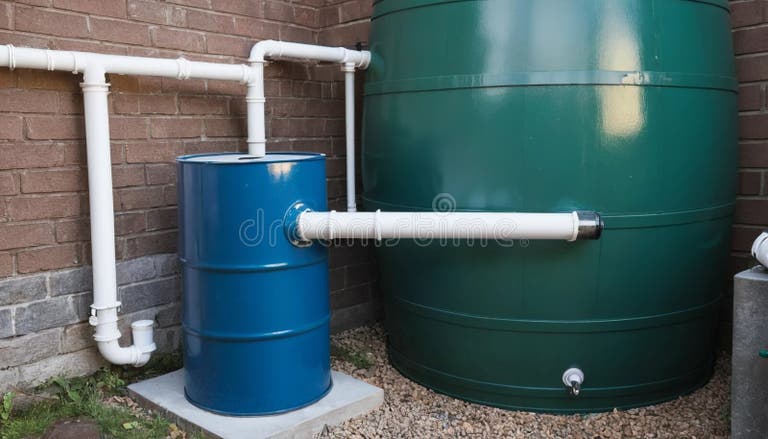 Overflow Pipe Connected To Rain Barrel Tank Stock Illustration ...