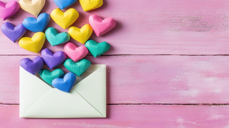 Overflowing Affection: a Burst of Colorful Hearts from an Envelope on a ...
