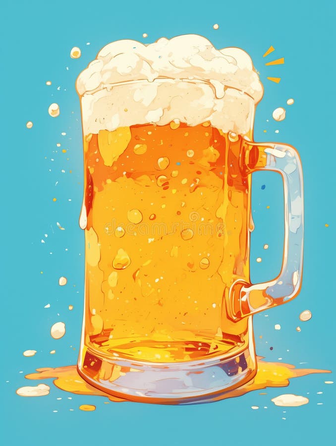 Overflowing Beer Glass with Foam on Blue Background Stock Illustration ...
