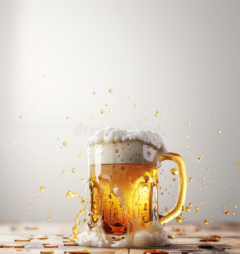 Overflowing Beer Mug with Foam and Splashes, Showcasing the Refreshing ...