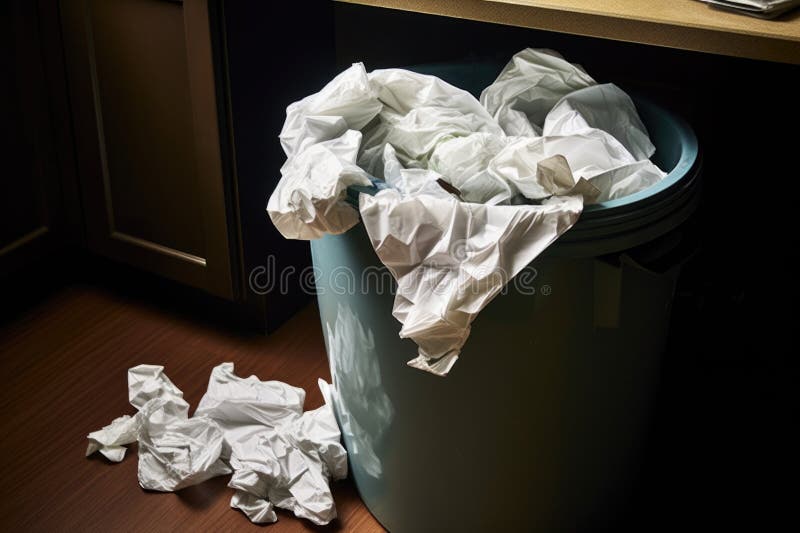 An Overflowing Bin of Crumpled Paper Stock Image - Image of generated ...