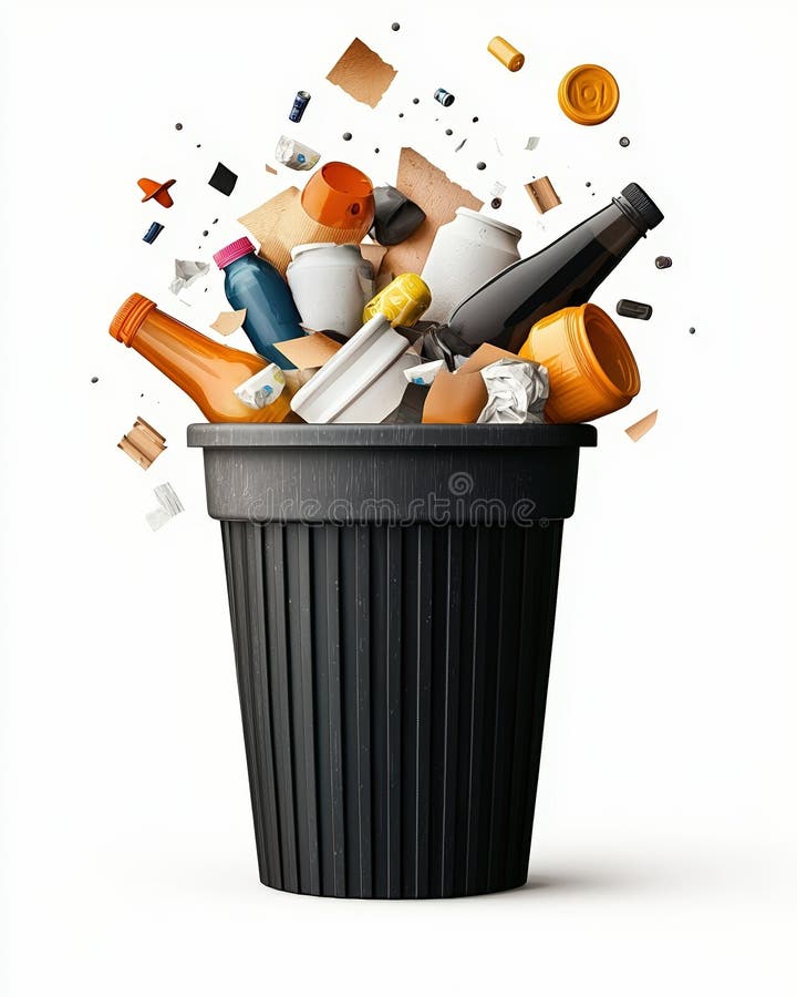 Overflowing Bin Filled with Various Waste Materials Stock Illustration ...