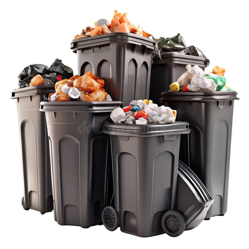 Overflowing Black Garbage Bins with Various Waste Representing ...