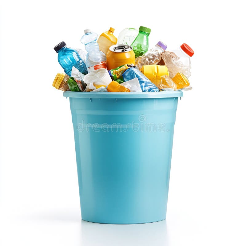 Overflowing Garbage Bin Filled with Mixed Plastic and Paper Waste ...