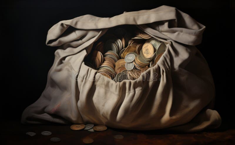 Overflowing Canvas Bag of Mixed Coins Stock Illustration - Illustration ...