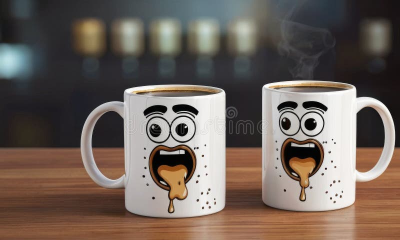 Overflowing Coffee Face Mugs Stock Photo - Image of novelty, expressive ...