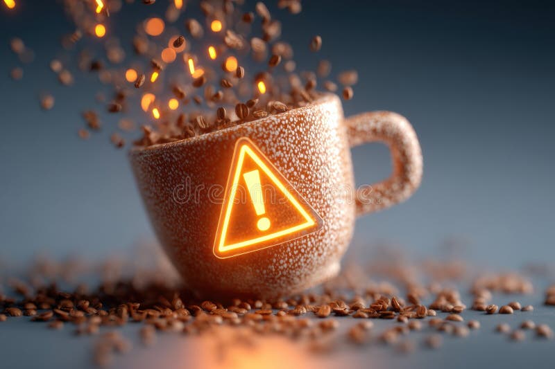 Overflowing Coffee Mug with Jitter Lines and Warning Lights Creates a ...