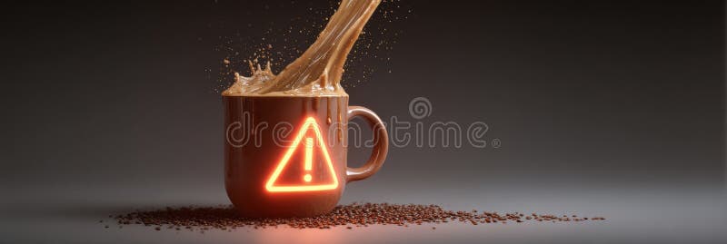 Overflowing Coffee Mug with Warning Lights and Jitter Lines Creates a ...