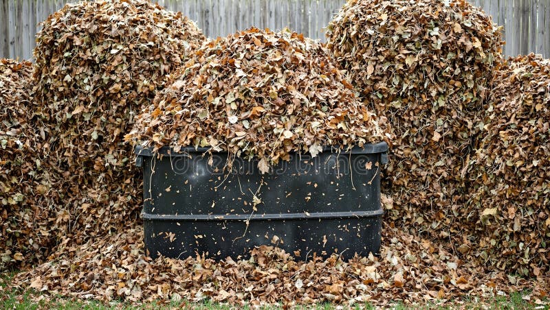 Overflowing Compost Bin Filled with Dense Dry Leaves Stock Illustration ...