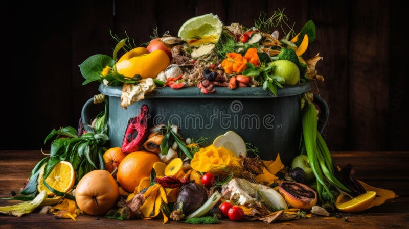 A Heaping Compost Bin Overflows. AI Generated Stock Photo - Image of ...