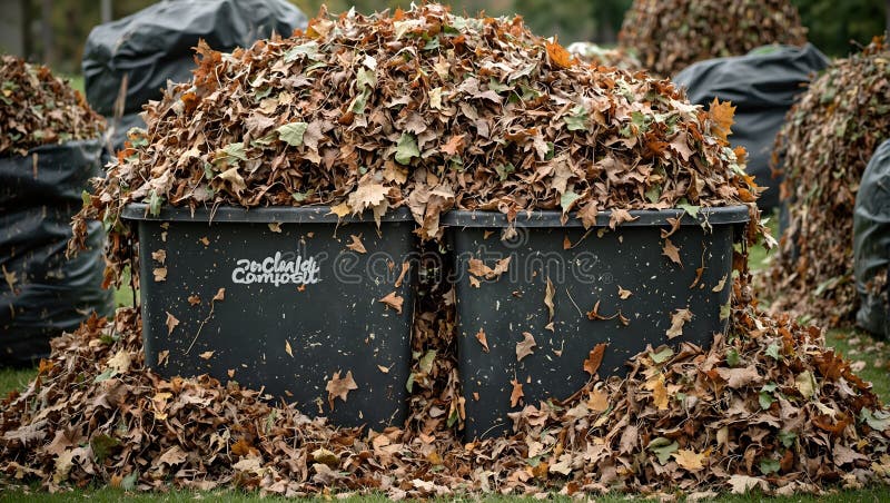 Overflowing Compost Bin with Leaves Spilling Messily Around Stock ...