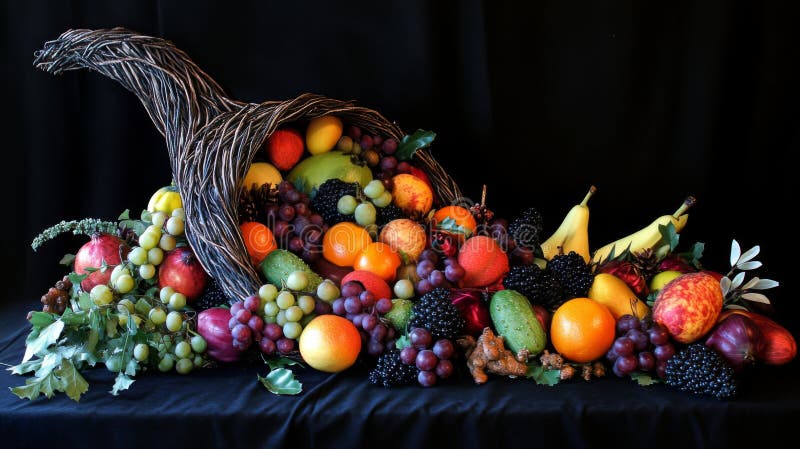 Overflowing Cornucopia with a Vibrant Assortment of Fruits Stock ...