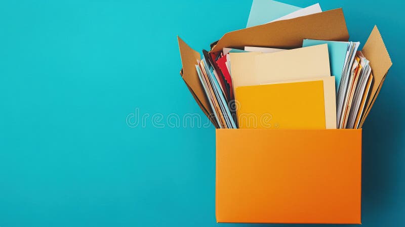 Overflowing Documents Box, Blue Background, Office Storage Stock Image ...