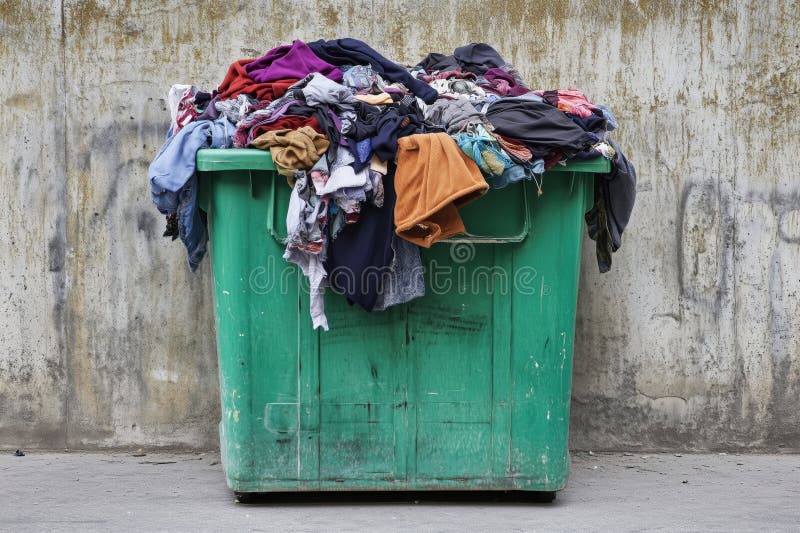 Overflowing Dumpster Filled with Discarded Clothing and Textiles Stock ...