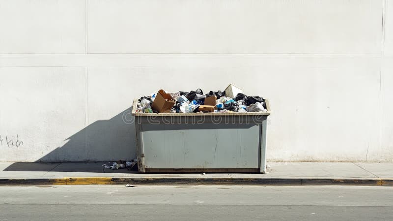 Overflowing Dumpster Filled with Piles of Trash and Garbage Against a ...