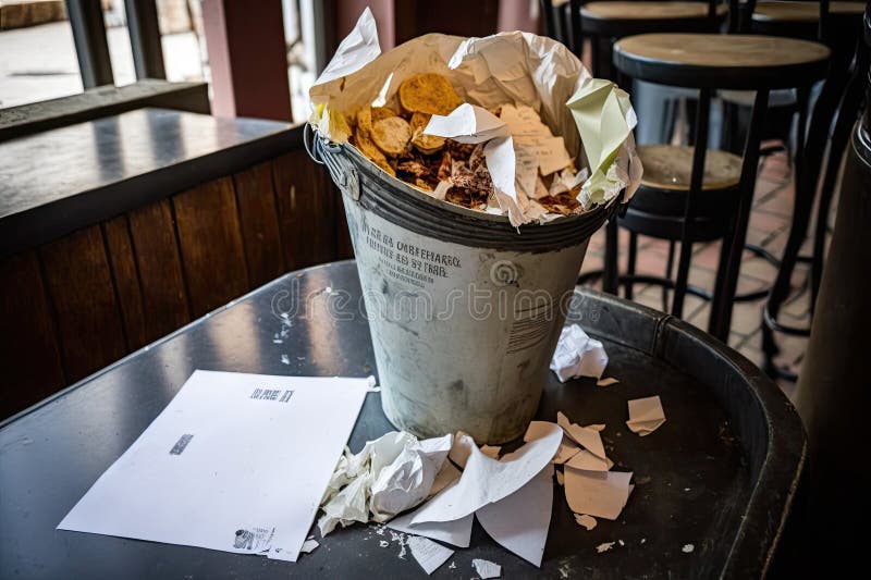 Overflowing Garbage Bin in Cafe or Restaurant after Dining Stock ...