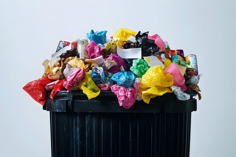Overflowing Garbage Bin with Colorful Mixed Waste on Top Stock Photo ...