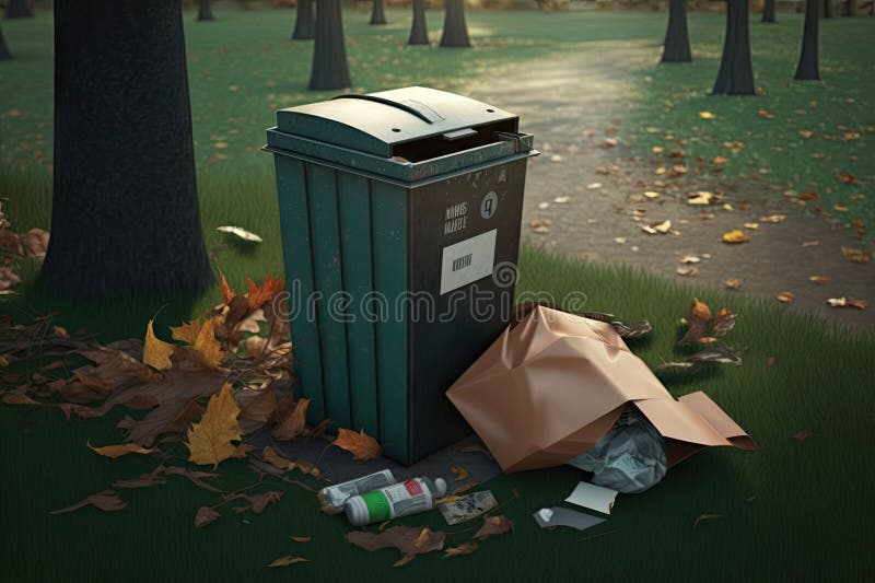 Overflowing Garbage Bin in Park with Discarded Packaging and Rotten ...