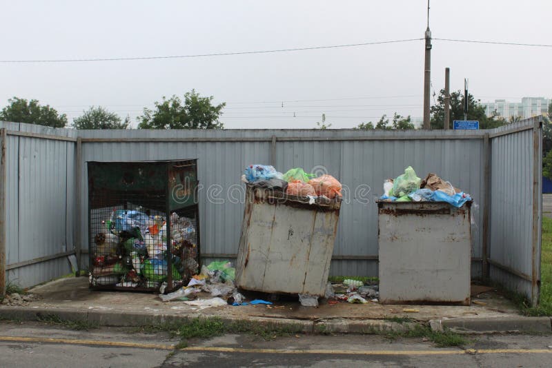 Overflowing Garbage Cans Close-up. Problems of Garbage Stock Photo ...