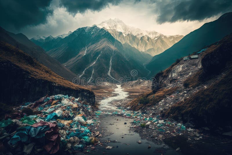 Overflowing Garbage Dump in Mountains after Pollution Stock Image ...