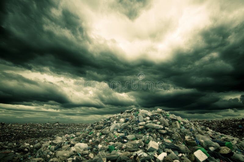 An Overflowing Landfill with Plastic Waste Underneath a Cloudy Sky ...
