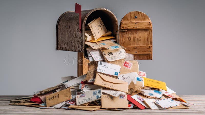 Overflowing Mailbox Filled with Letters and Envelopes at Home or Office ...