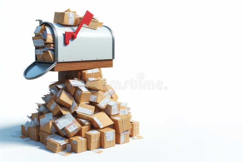 An Overflowing Mailbox with Parcels and Letters. Space for Text. Stock ...